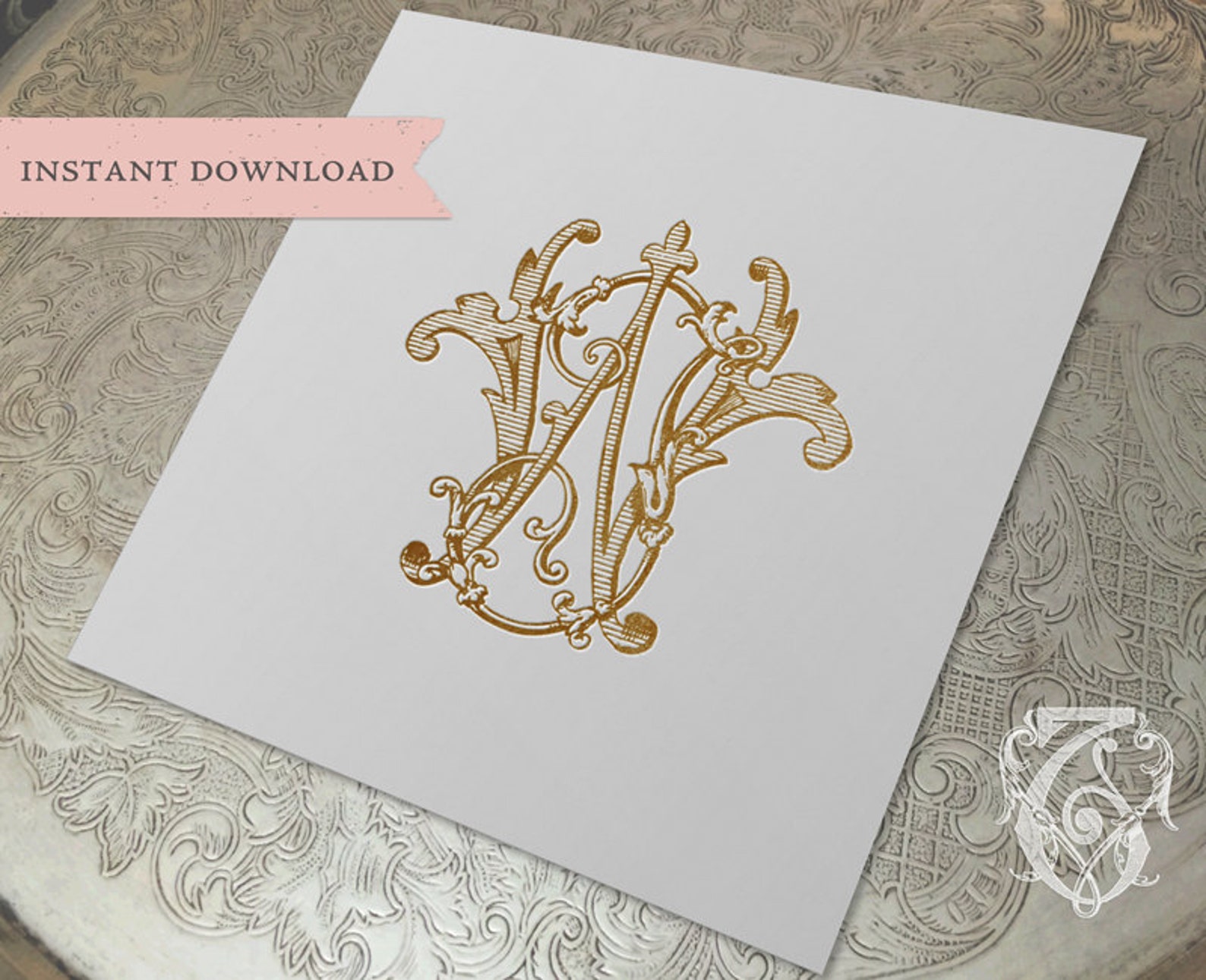 Vintage Monogram WJ JW Digital Download W J - Etsy
