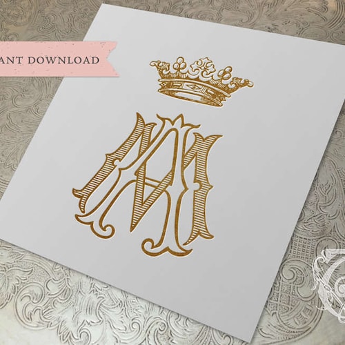 Vintage Monogram MA AM Digital Download A M - Etsy