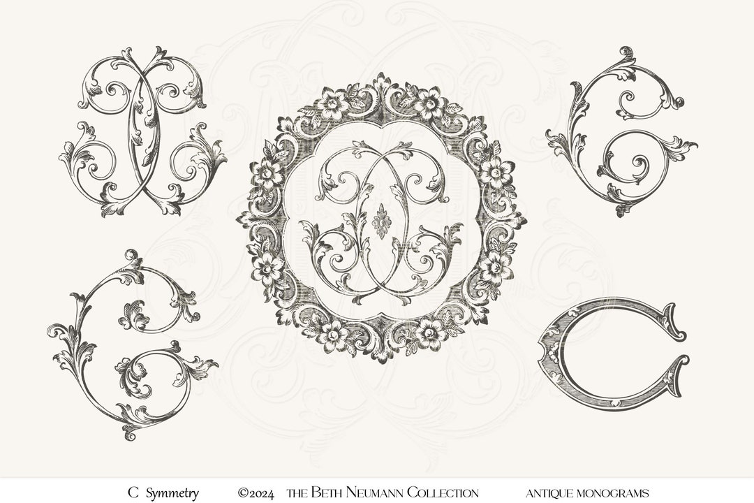 Antique Monogram Graphic Set the Beth Neumann Collection Symmetry C ...