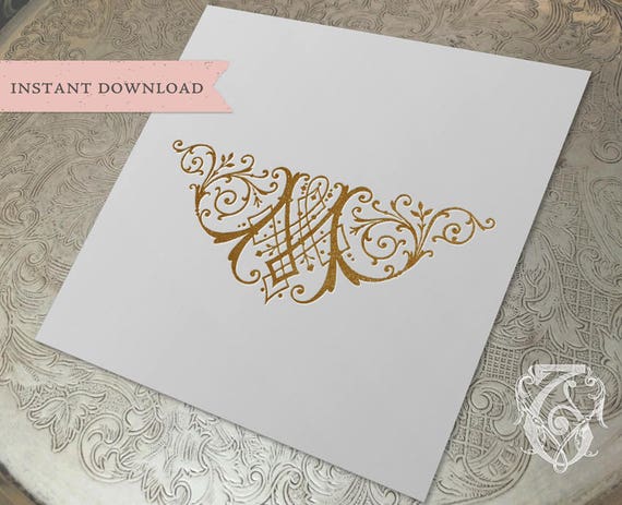 Vintage Wedding Crest Initial M Digital Download | Etsy
