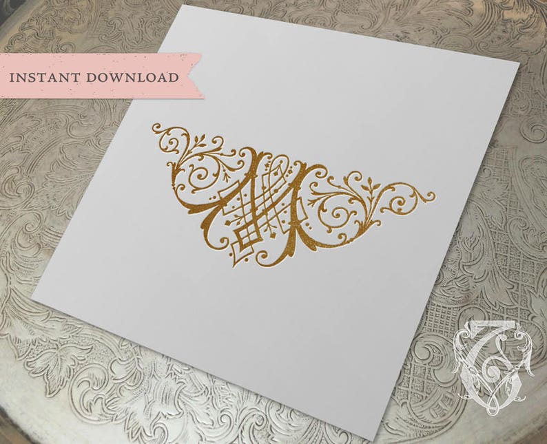 Vintage Wedding Crest Initial M Digital Download Etsy