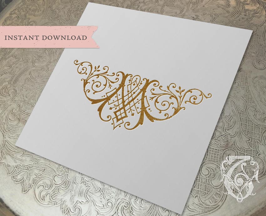 Vintage Wedding Crest Initial M Digital Download - Etsy