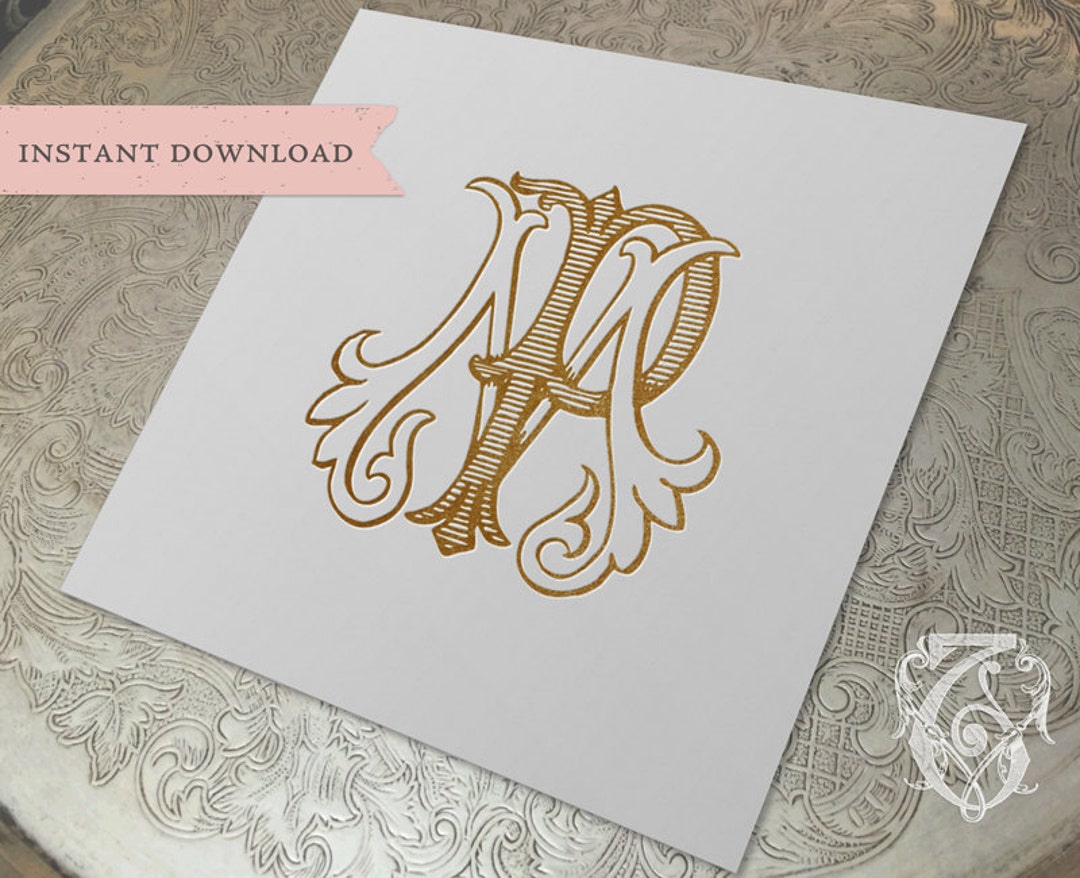 Vintage Monogram MP PM Digital Download M P - Etsy
