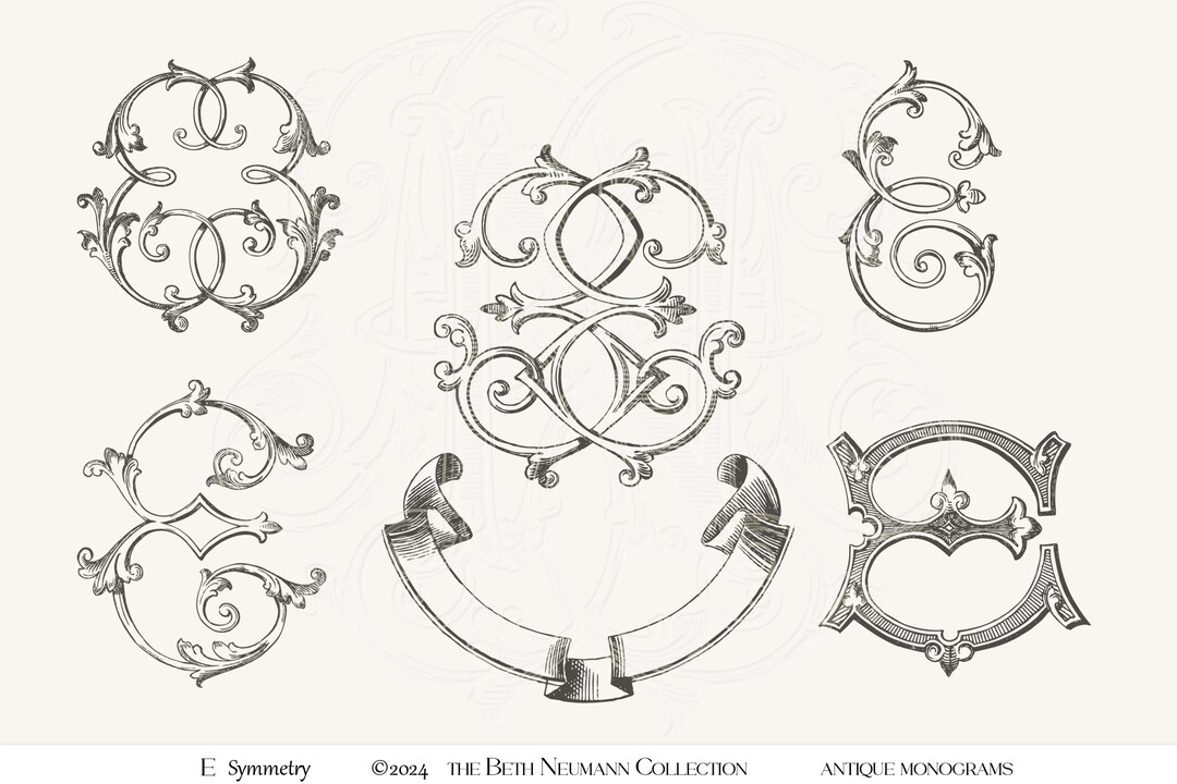 Antique Monogram Graphic Set the Beth Neumann Collection Symmetry E - Etsy