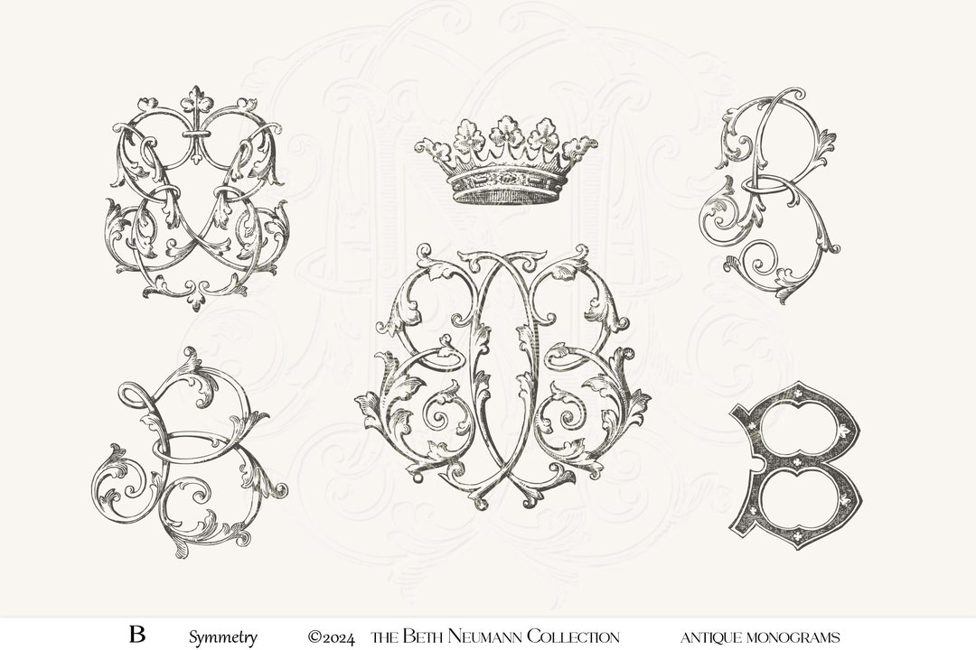Antique Monogram Graphic Set the Beth Neumann Collection Symmetry B ...