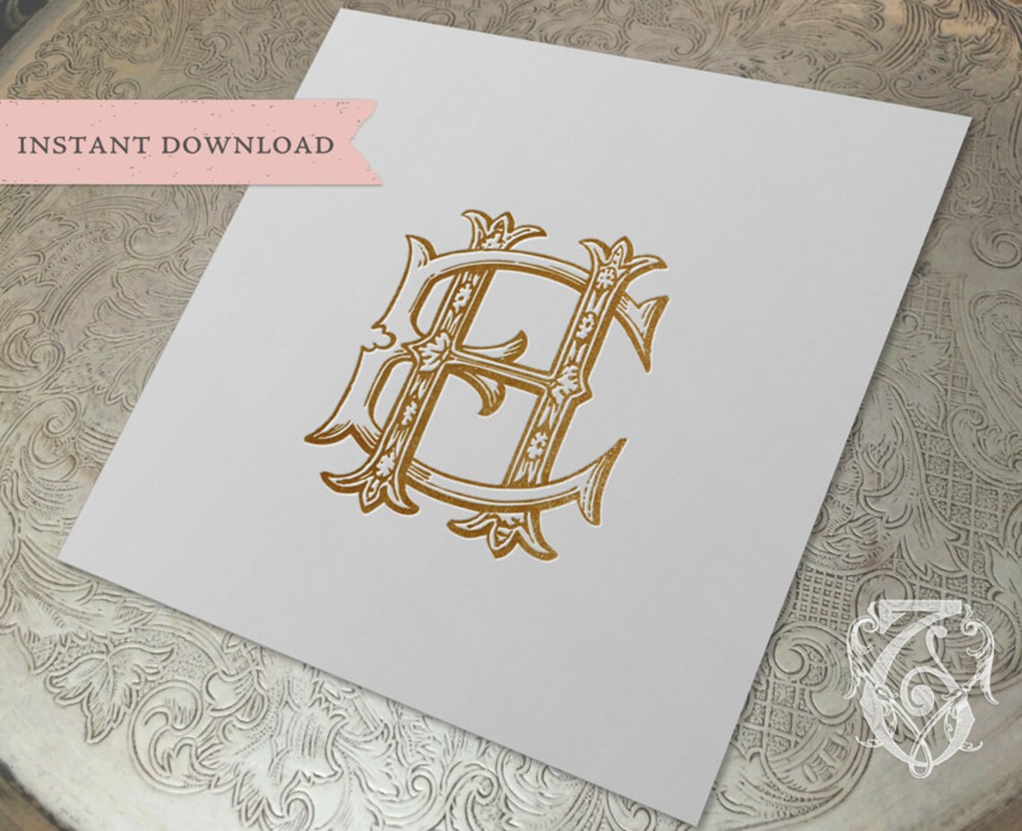 Vintage Monogram HE EH Digital Download H E - Etsy