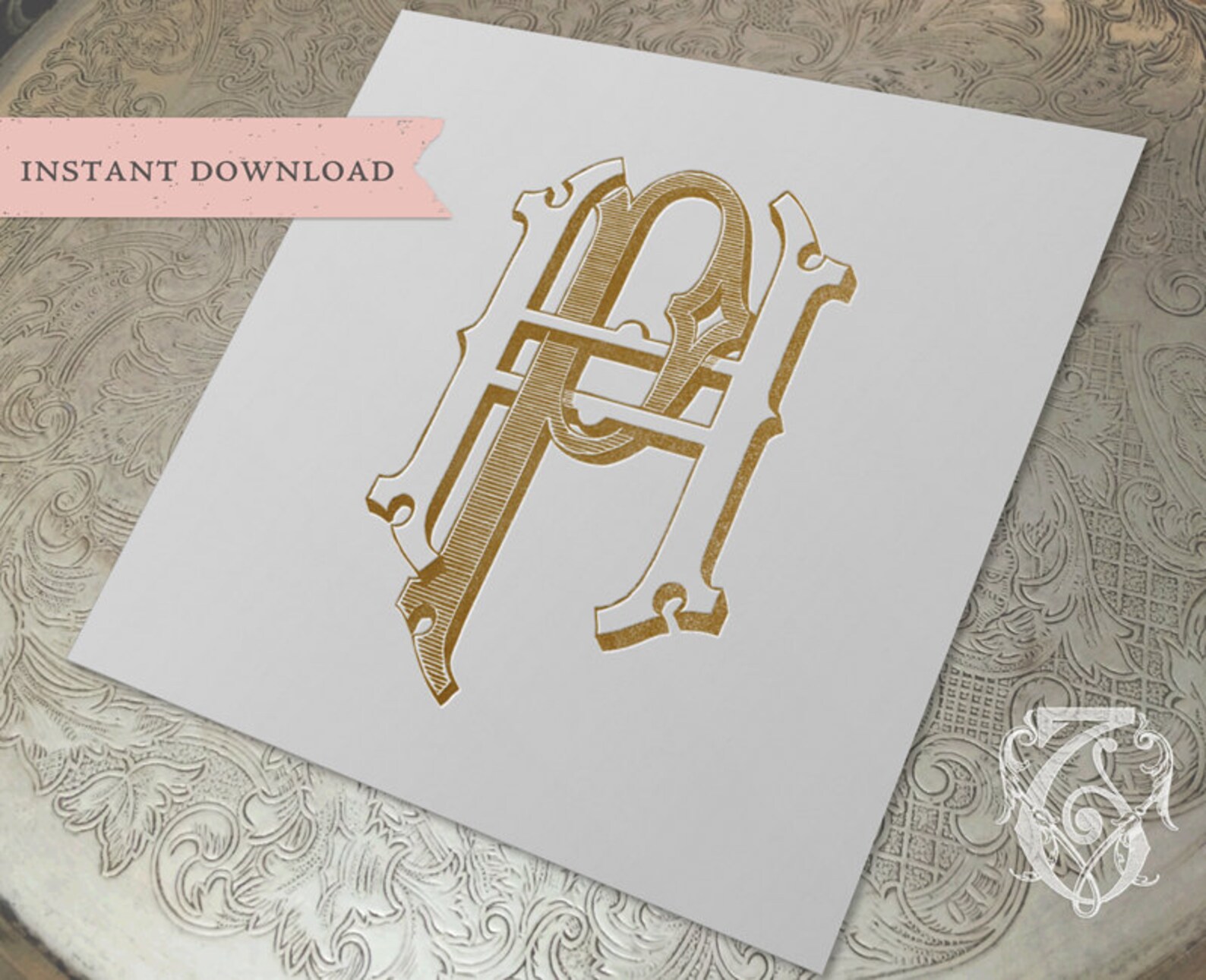 Vintage Monogram HP PH Digital Download H P - Etsy