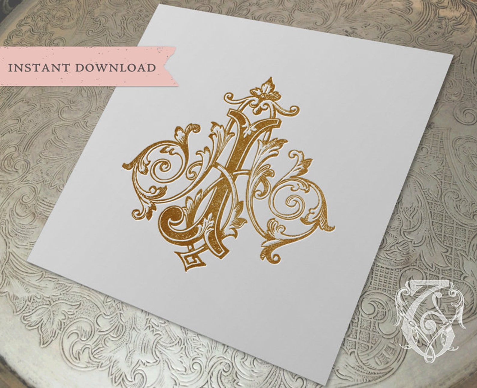 Vintage Monogram JA AJ Digital Download A J - Etsy