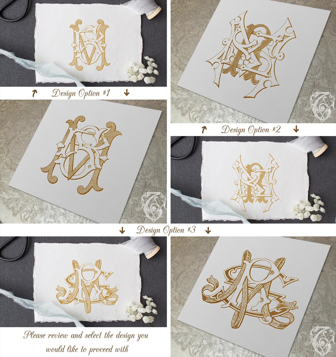 CUSTOM Three Initial Antique MONOGRAM - Etsy