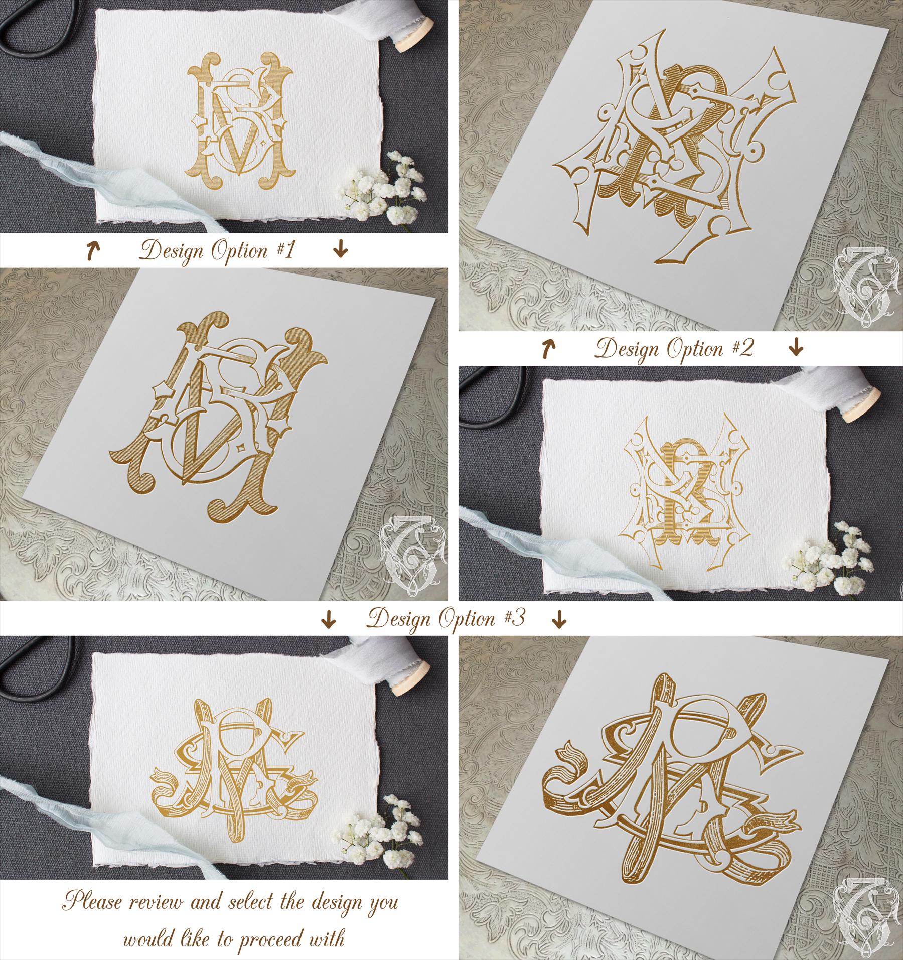 CUSTOM Three Initial Antique MONOGRAM - Etsy