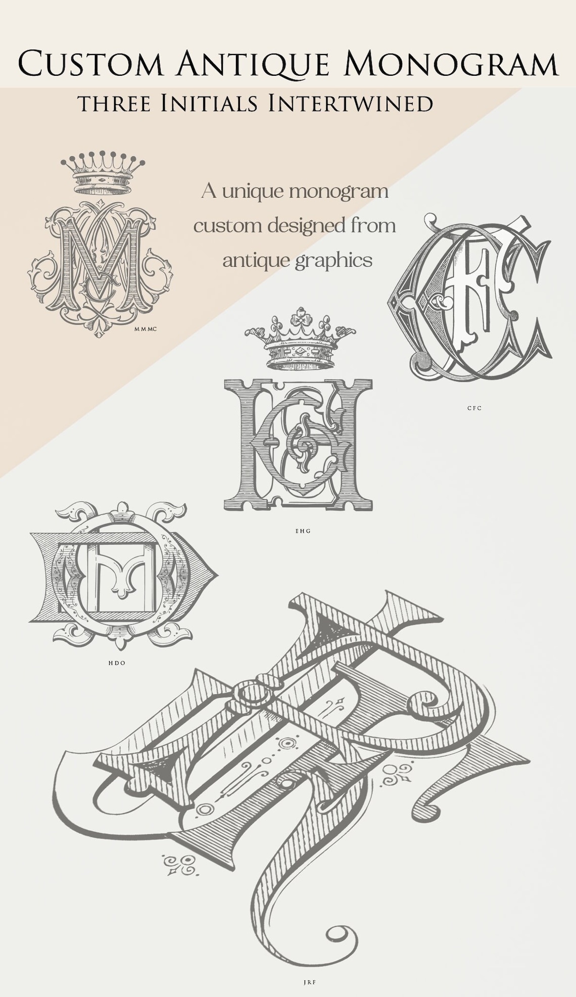 CUSTOM Three Initial Antique MONOGRAM - Etsy