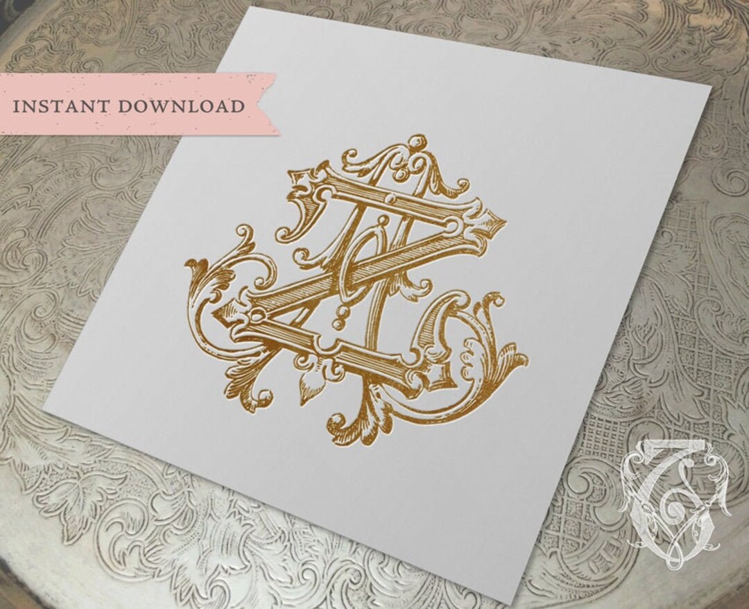 Vintage Monogram ZA AZ Digital Download A Z - Etsy