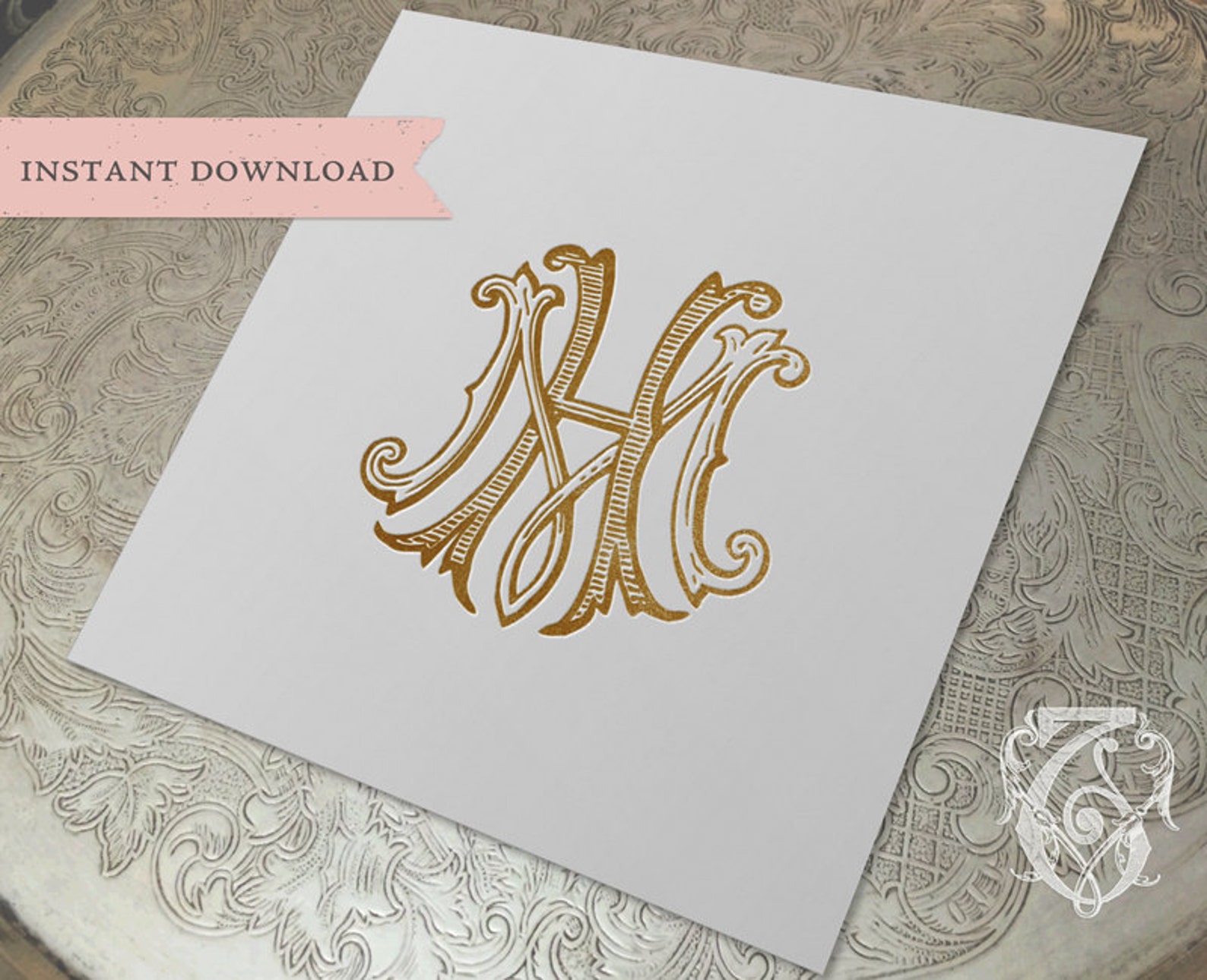 Vintage Monogram HM MH Digital Download H M - Etsy