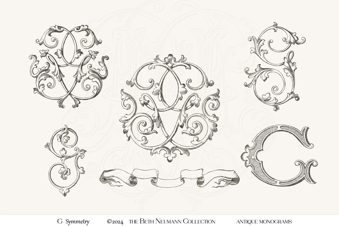 Antique Monogram Graphic Set the Beth Neumann Collection Symmetry G - Etsy