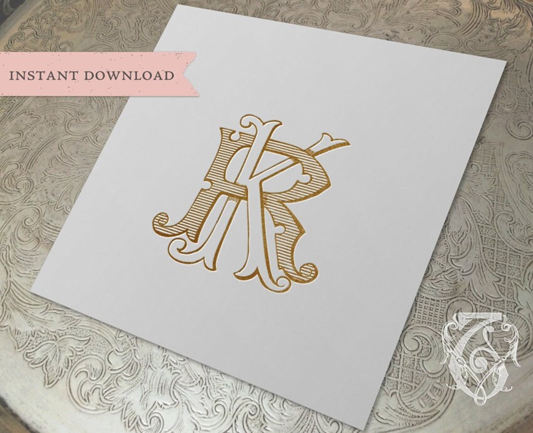 Vintage Monogram KR RK Digital Download K R - Etsy