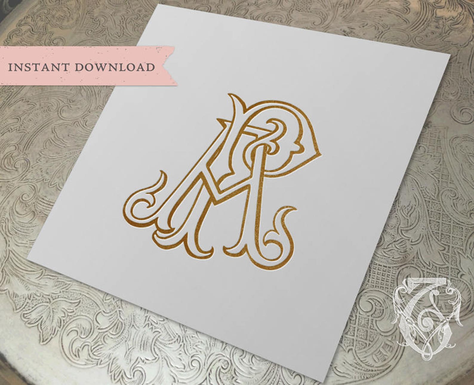 Vintage Monogram PA AP Digital Download A P - Etsy