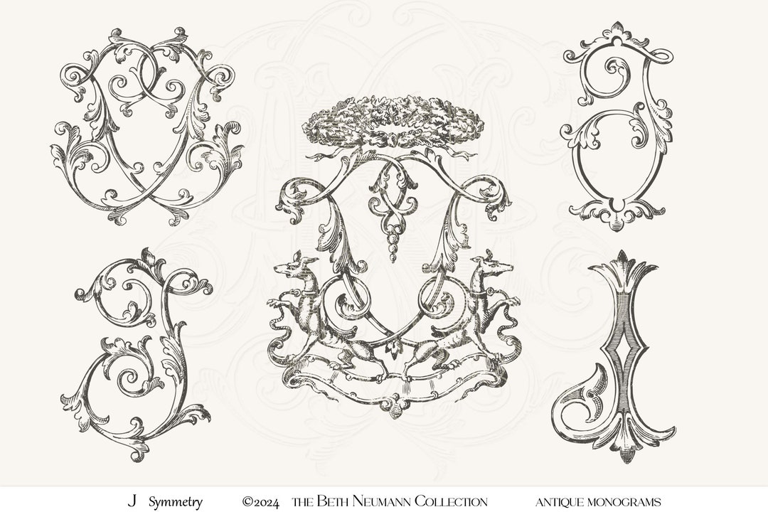 Antique Monogram Graphic Set the Beth Neumann Collection Symmetry J ...