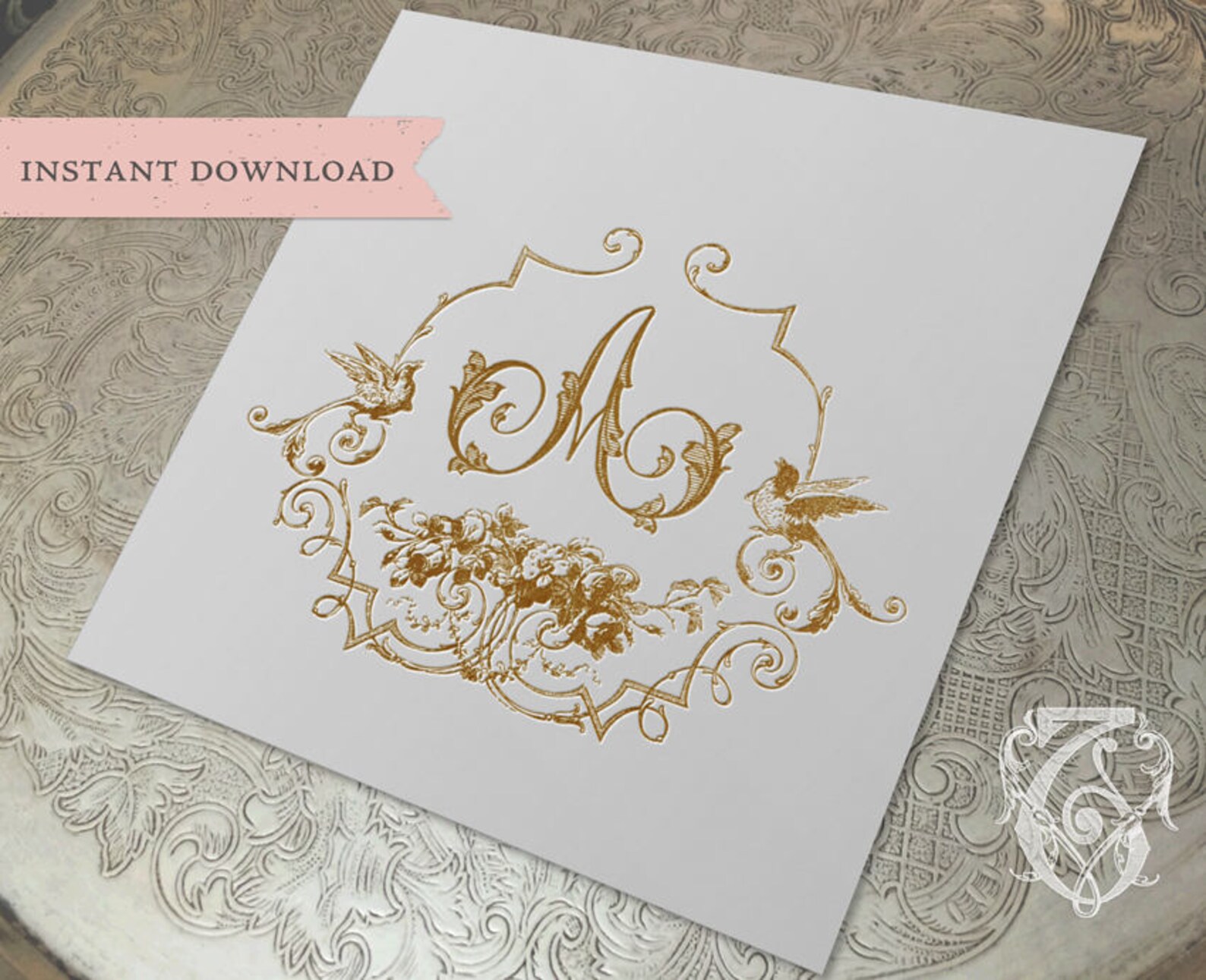 Vintage Wedding Initial Crest Romantic A Digital Download - Etsy