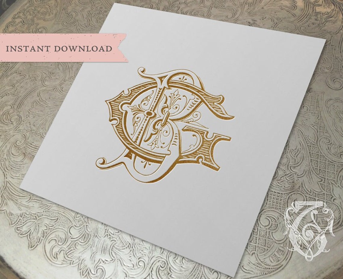 Vintage Monogram GB BG Digital Download G B - Etsy