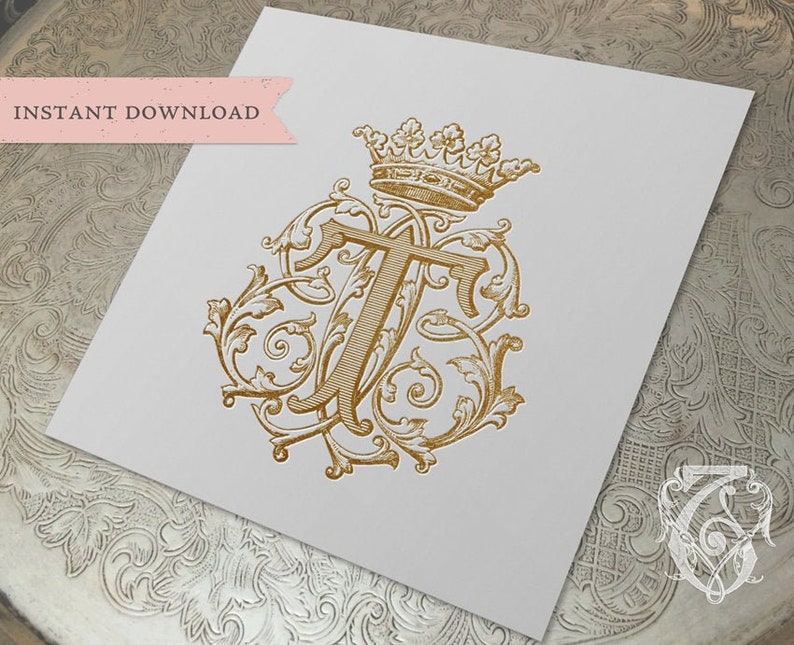 Vintage Crown Monogram B T TBB BTB Three Letter Monogram Digital ...