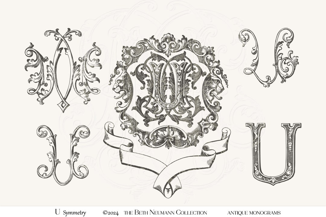 Antique Monogram Graphic Set the Beth Neumann Collection Symmetry U ...