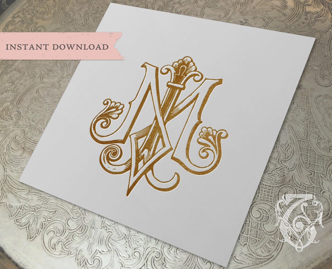 Vintage Monogram MJ JM Digital Download M J - Etsy