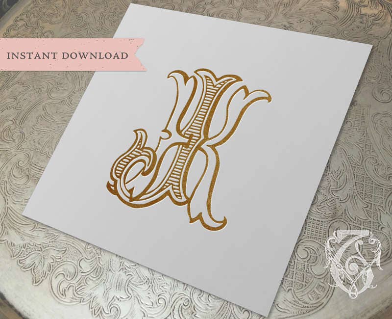Vintage Monogram JK KJ Digital Download K J - Etsy
