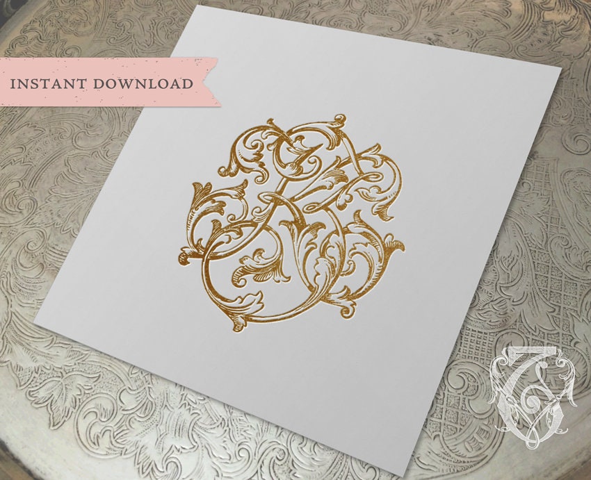 Vintage Monogram KZ ZK Digital Download K Z - Etsy