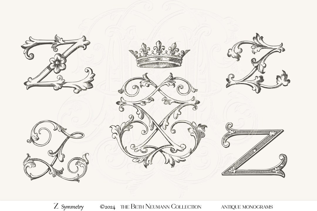 Antique Monogram Graphic Set the Beth Neumann Collection Symmetry Z ...