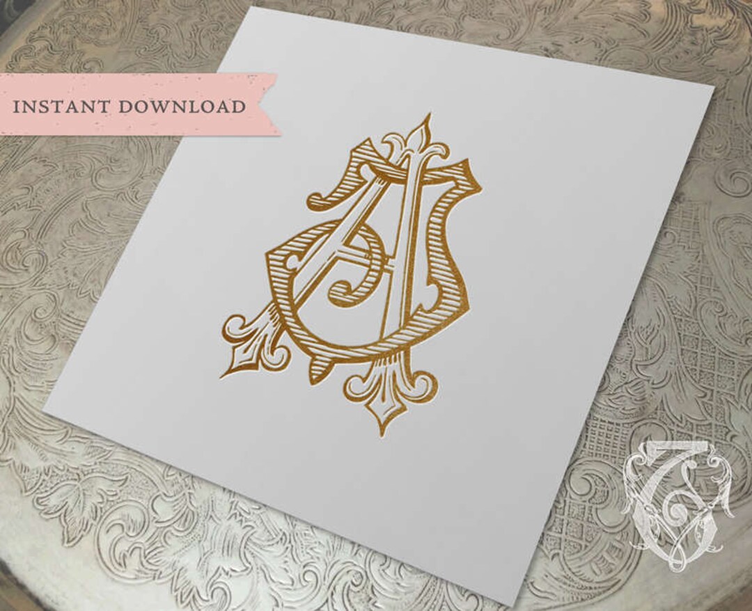 Vintage Monogram JA AJ Digital Download A J - Etsy