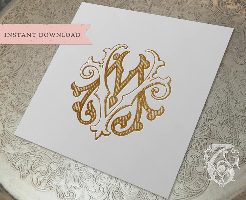 Vintage Wedding Monogram MV VM Digital Download M V - Etsy