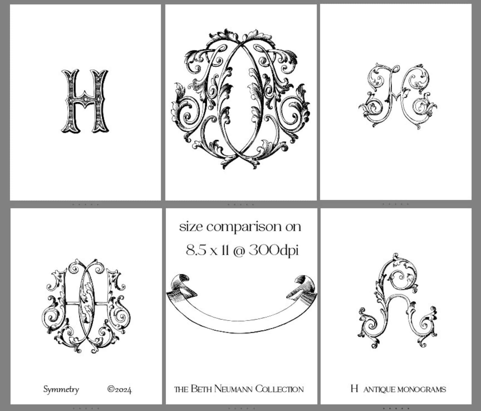 Antique Monogram Graphic Set the Beth Neumann Collection Symmetry H - Etsy