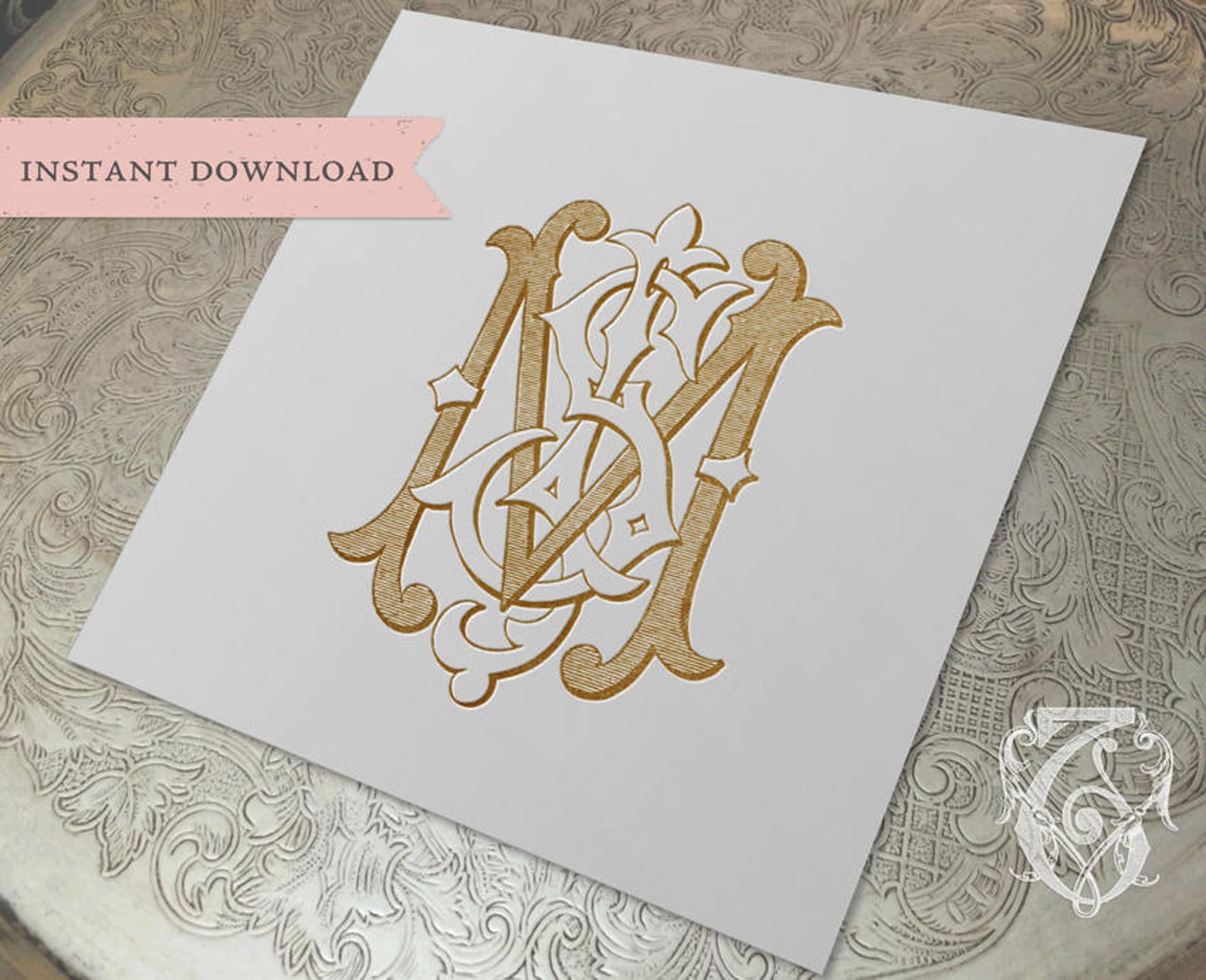 3 Initial Vintage Monogram JMS SMJ MSJ Digital Download M S J - Etsy