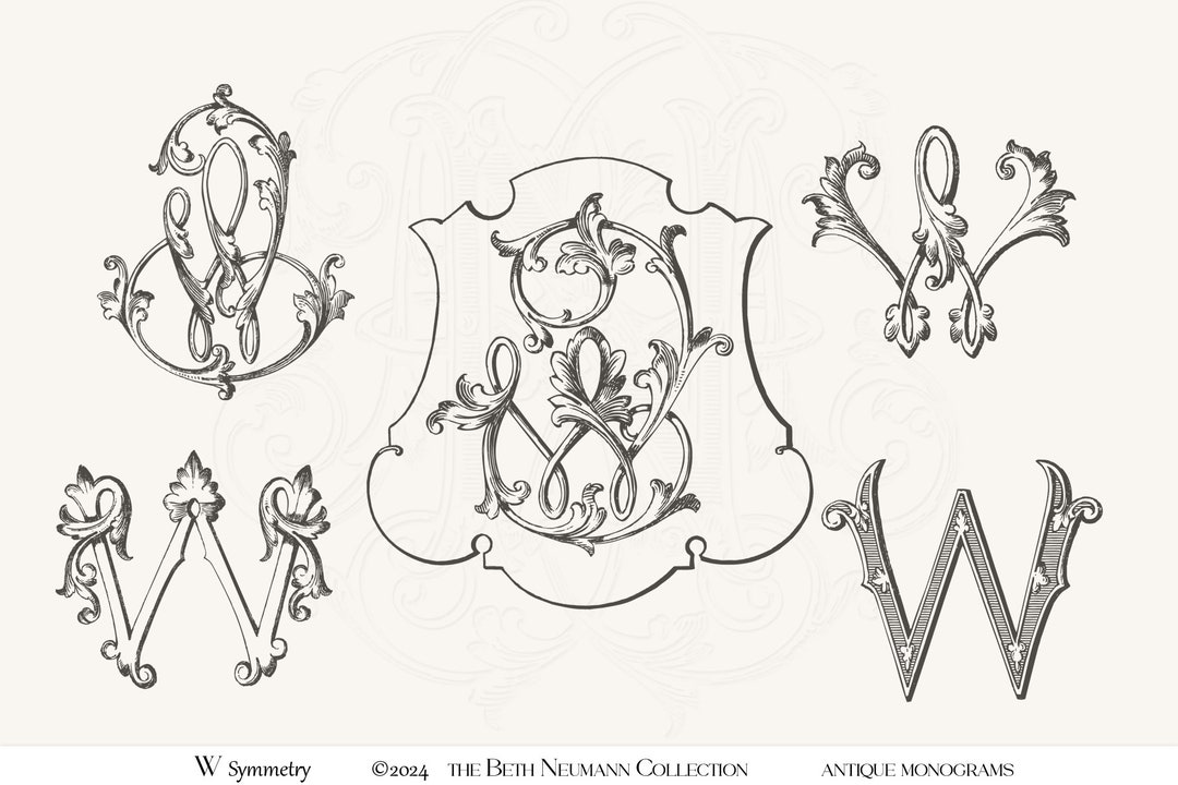 Antique Monogram Graphic Set the Beth Neumann Collection Symmetry W - Etsy