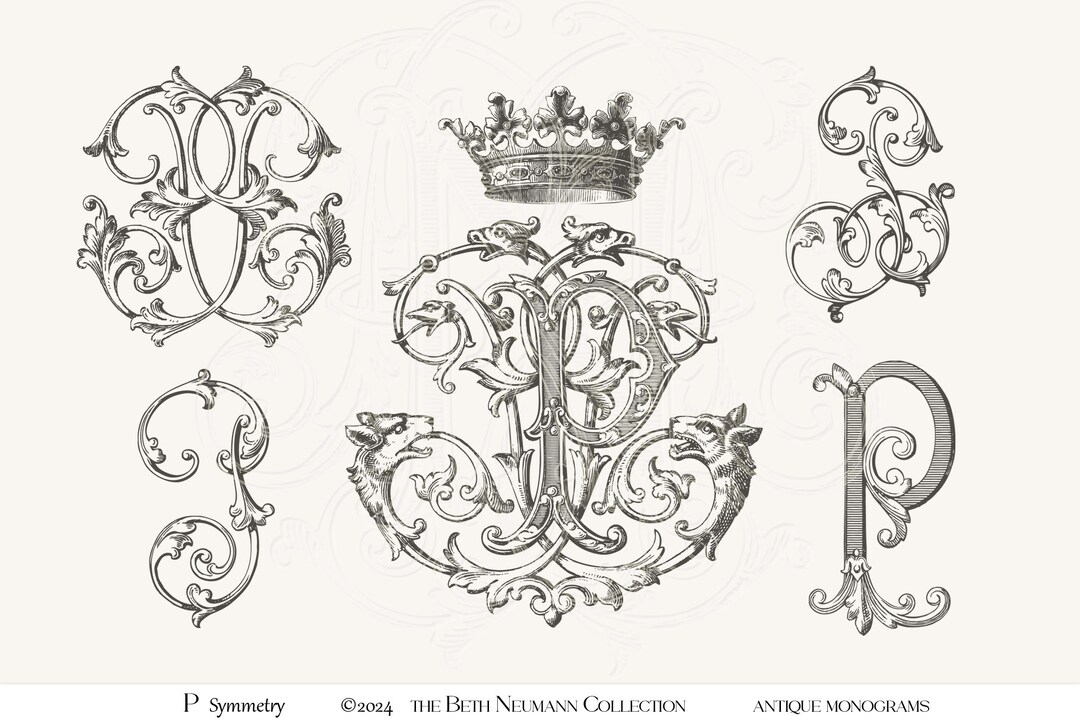 Antique Monogram Graphic Set the Beth Neumann Collection Symmetry P ...