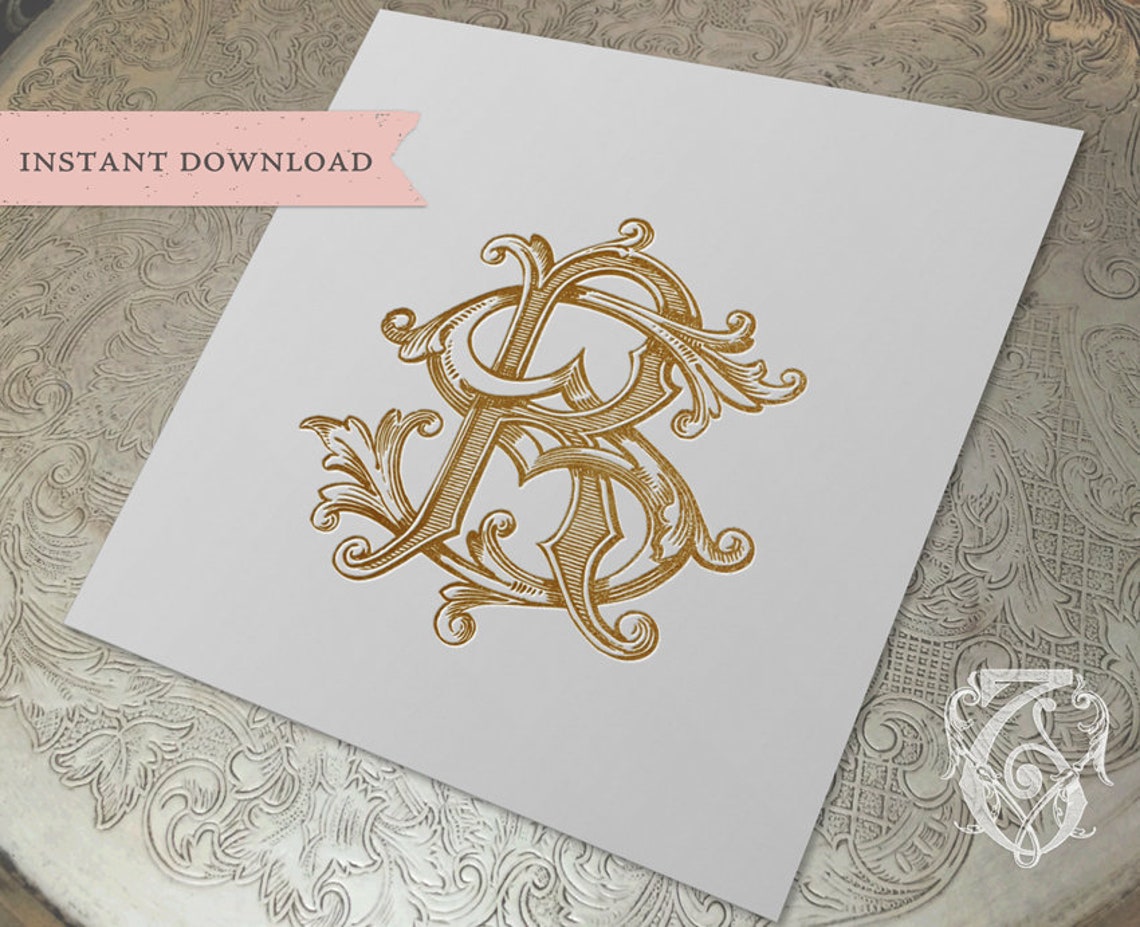 Vintage Monogram SR RS Digital Download S R - Etsy