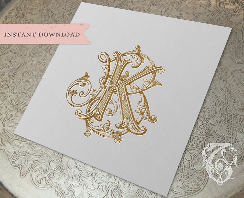 Vintage Monogram KB BK Digital Download K B - Etsy