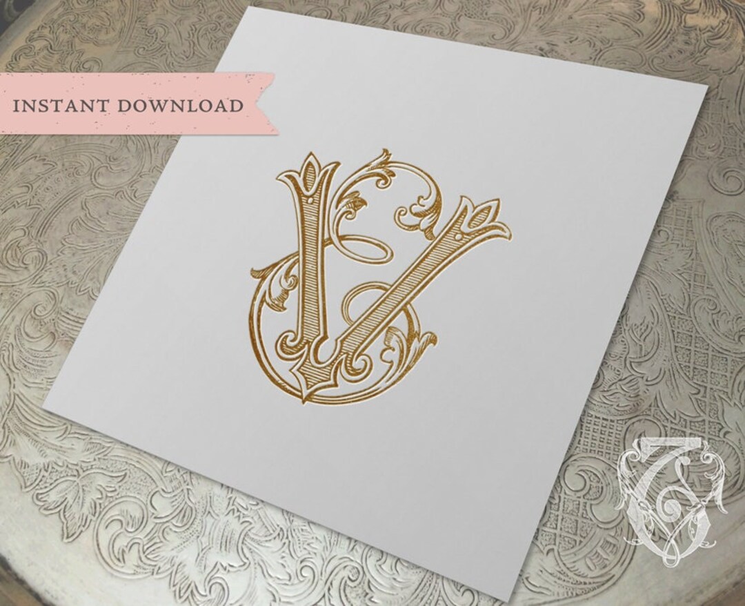 Vintage Monogram EV VE Digital Download EV - Etsy
