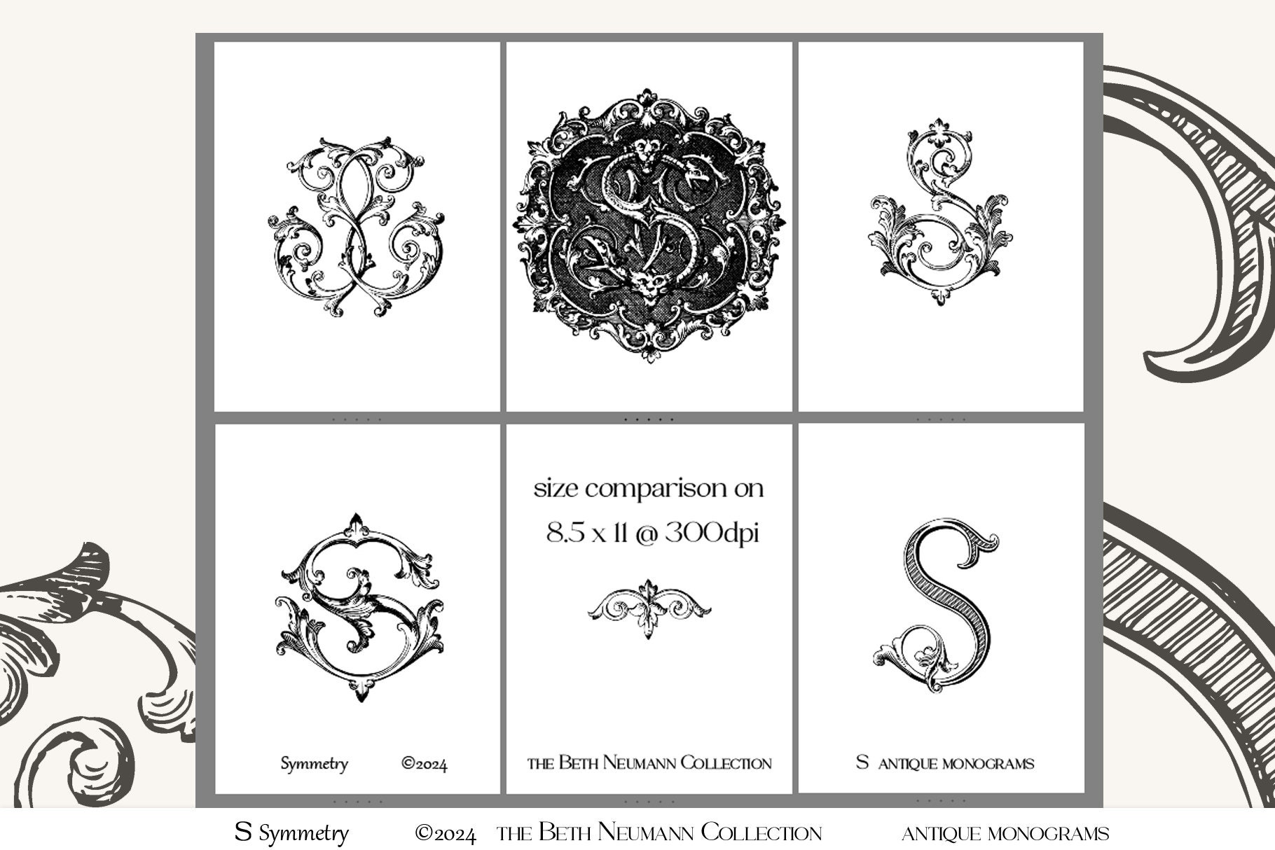 Antique Monogram Graphic Set the Beth Neumann Collection Symmetry S ...