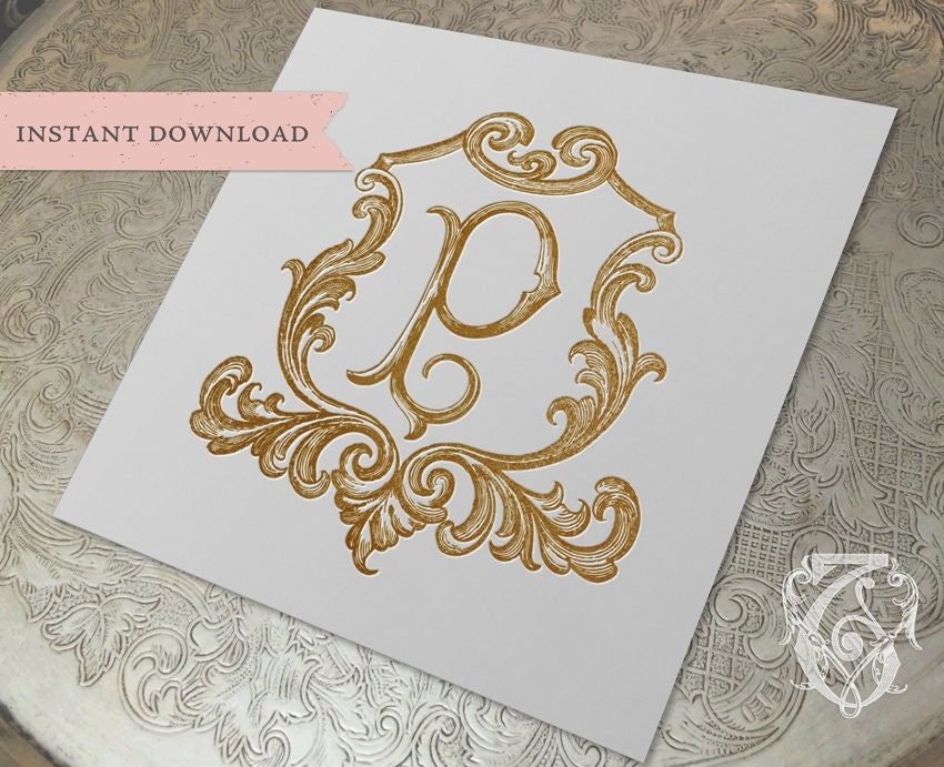 Initial P Vintage Crest Digital Download - Etsy
