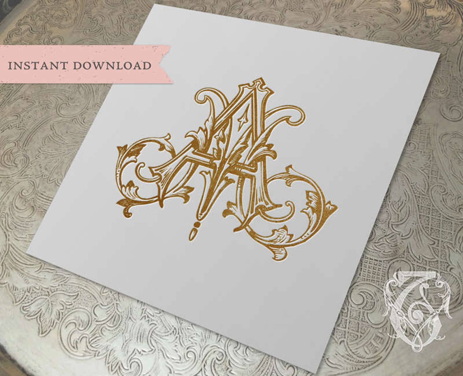 Vintage Monogram AM MA Digital Download A M - Etsy