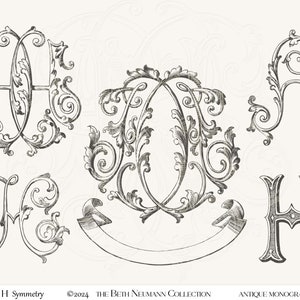 Antique Monogram Graphic Set the Beth Neumann Collection Symmetry H - Etsy