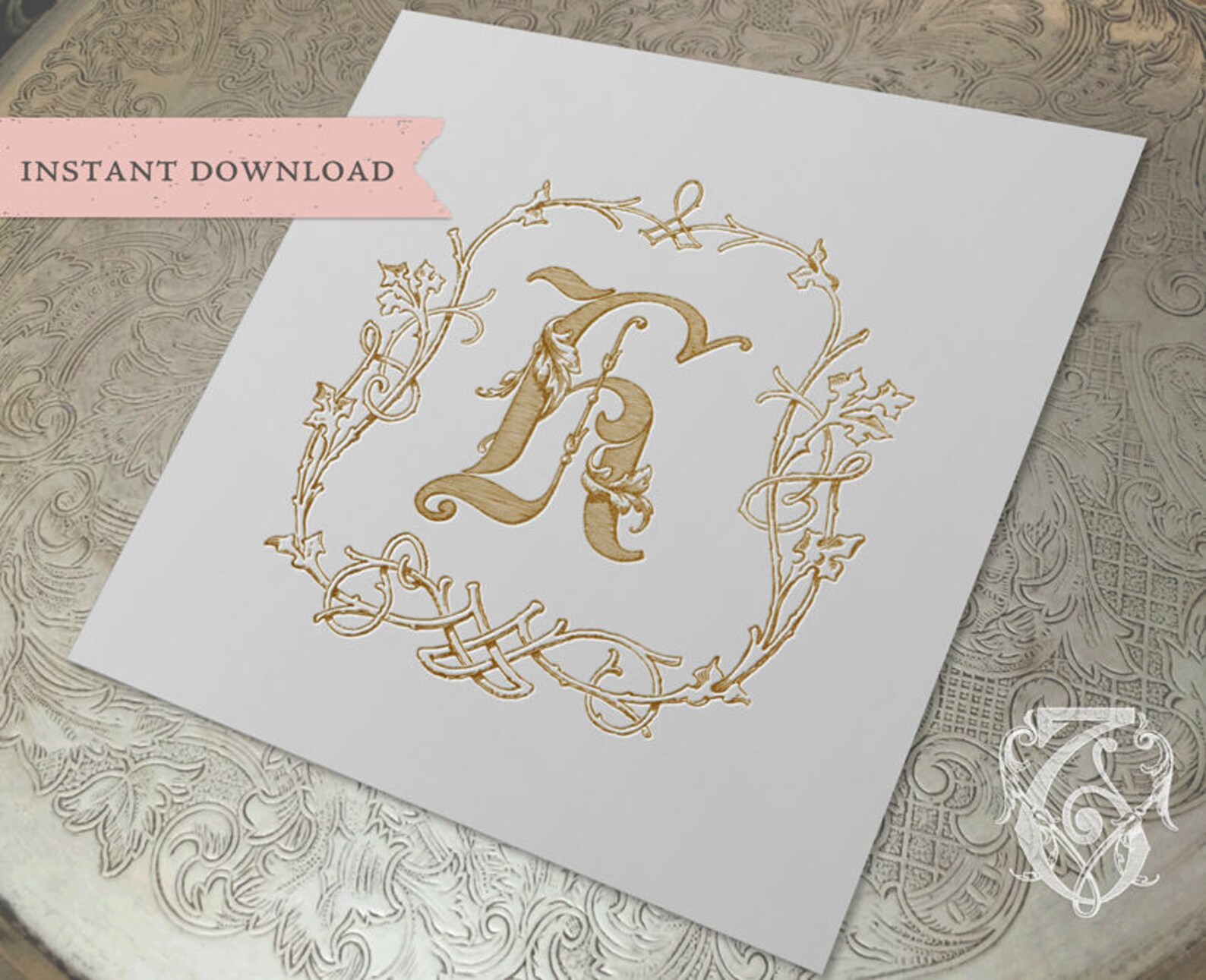 Wedding Crest Vintage Initial H Wreath Crest Digital Download - Etsy