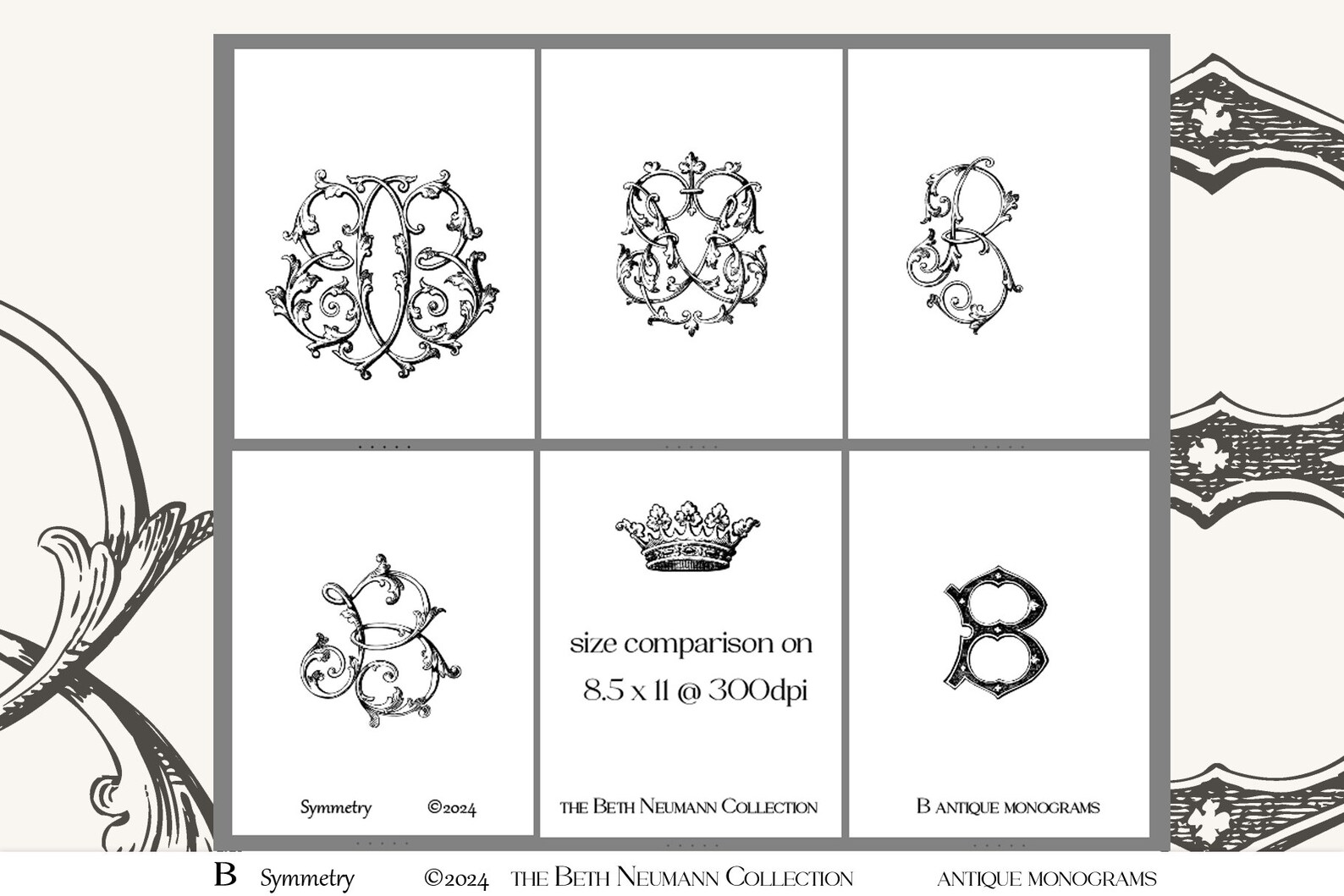 Antique Monogram Graphic Set the Beth Neumann Collection Symmetry B ...
