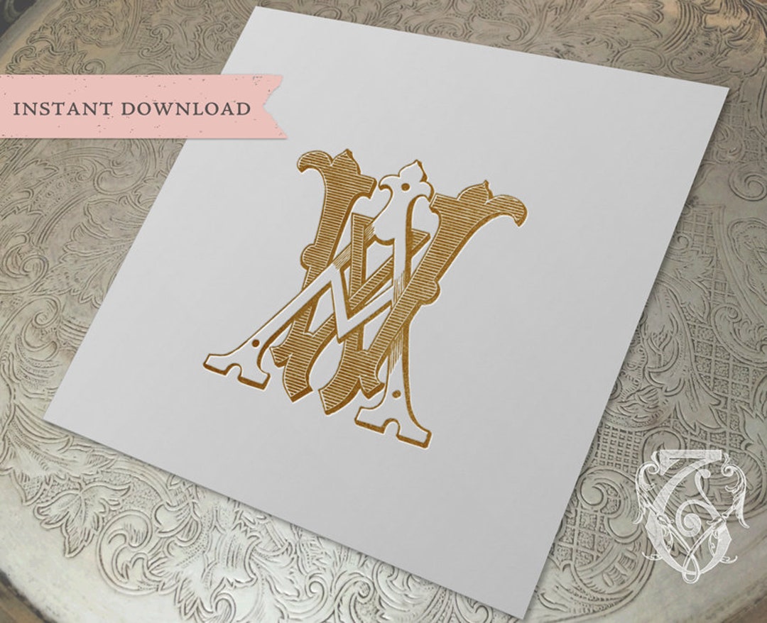 Vintage Monogram AW WA Digital Download A W - Etsy