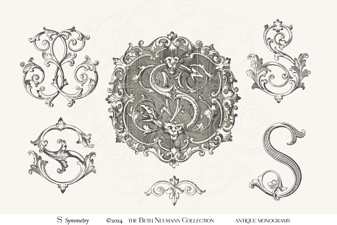 Antique Monogram Graphic Set the Beth Neumann Collection Symmetry S ...