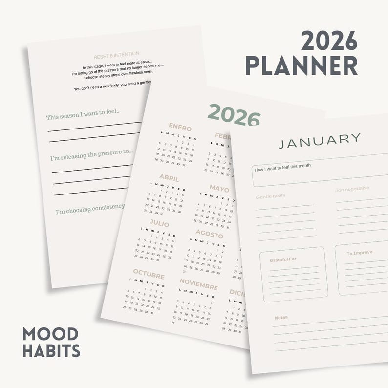 2026 Year - Monthly Planner - Habit Tracker - Mood and Goals ...