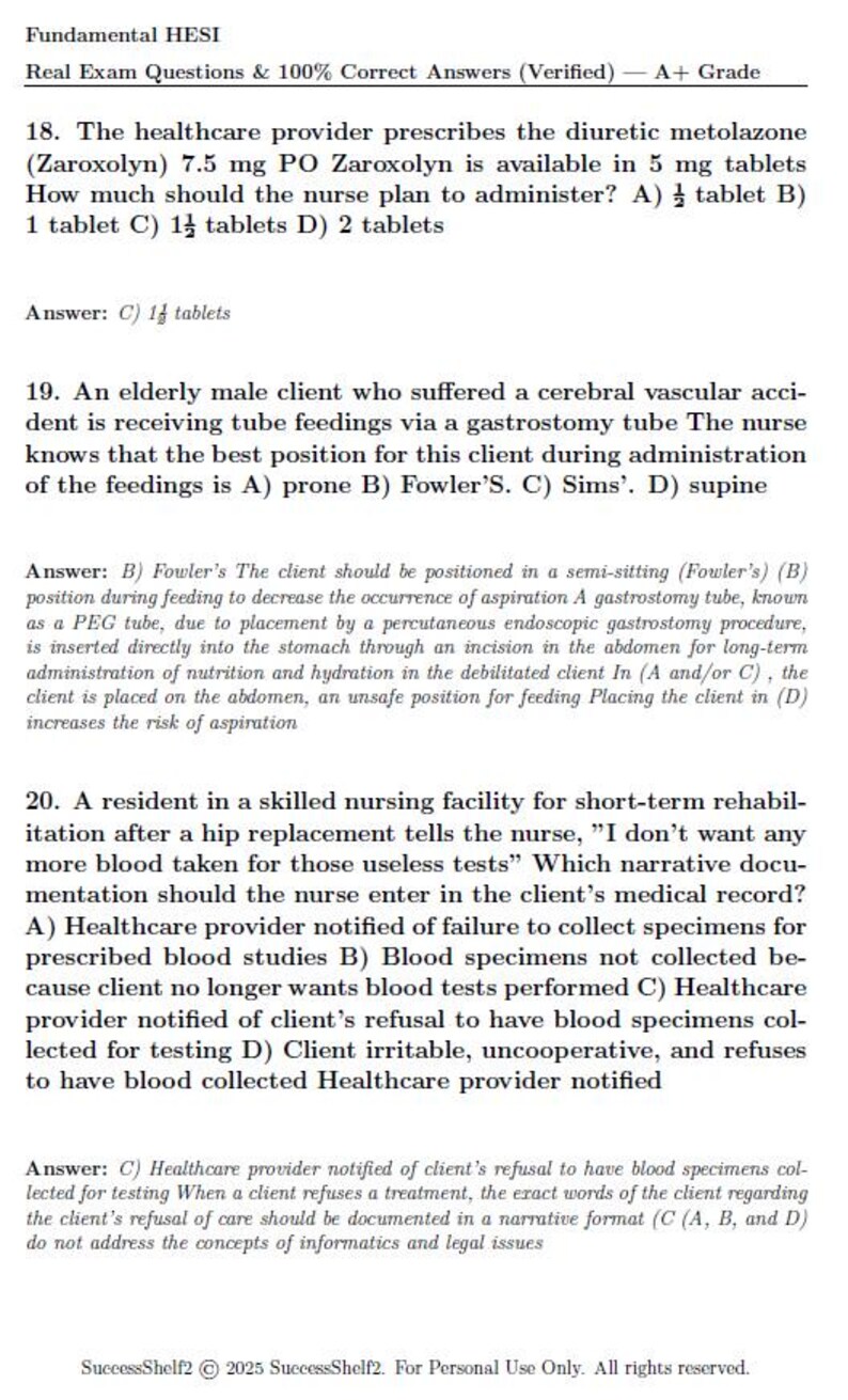 Fundamental HESI Exam Complete / 100 Updated Questions With Detailed ...