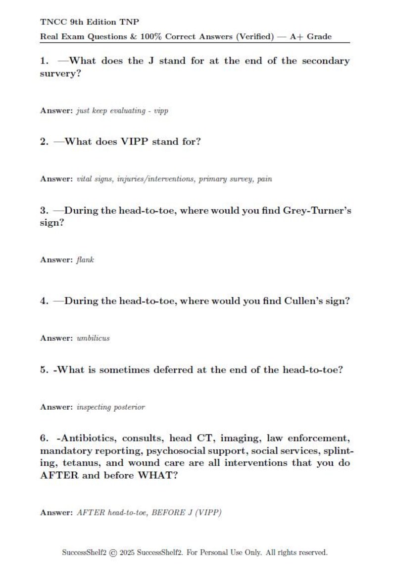 TNCC 9th Edition TNP Updated Questions With Detailed Verified Answers ...