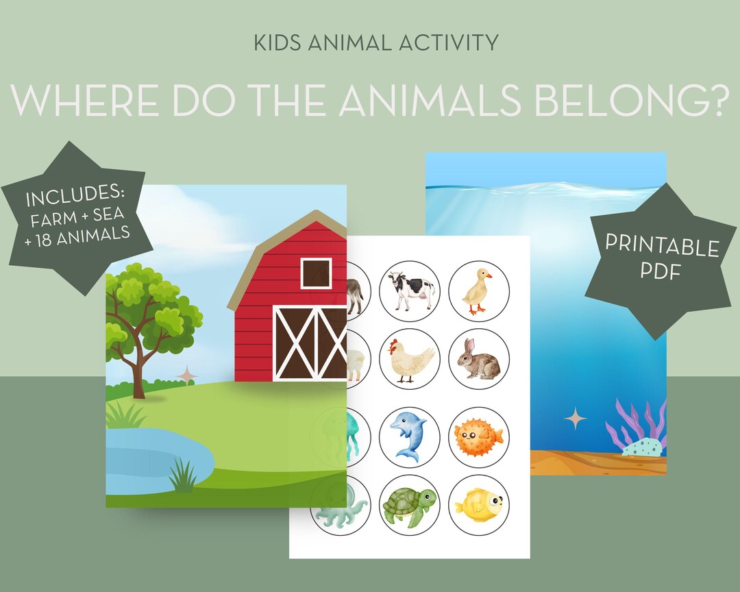 Farm & Sea Animal Sorting Game: Preschool Learning Activity (PDF) - Etsy